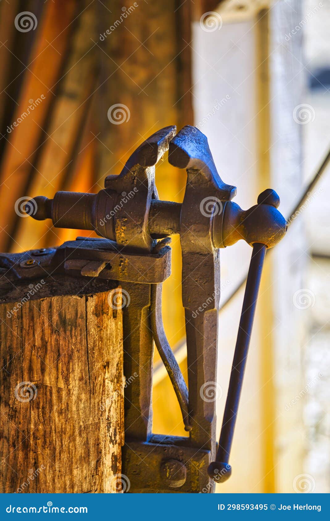 Blacksmith vise in a barn. stock image. Image of colors - 298593495