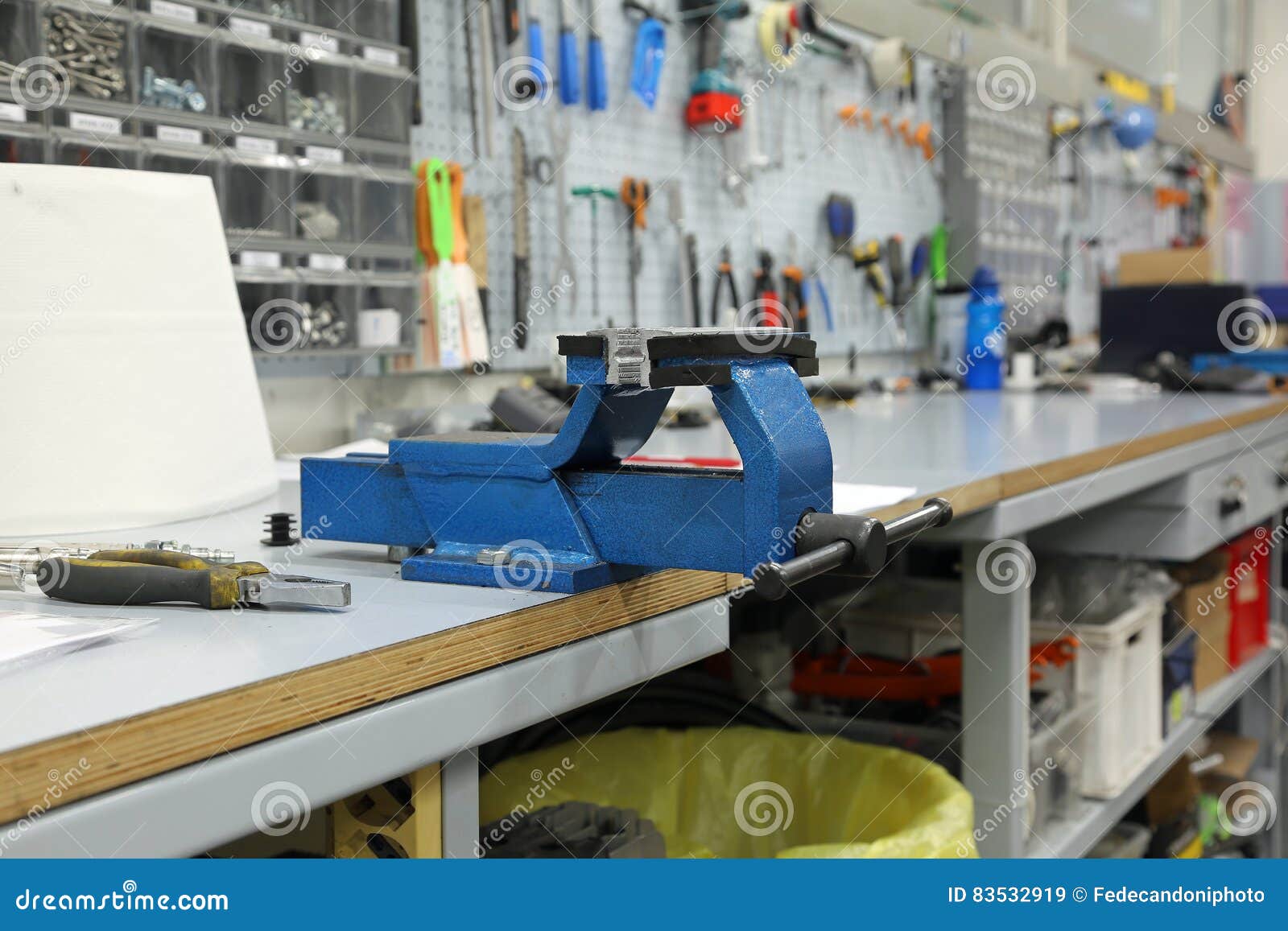 Blacksmith Vise in a Well Equipped Mechanical Workshop with Work Stock ...