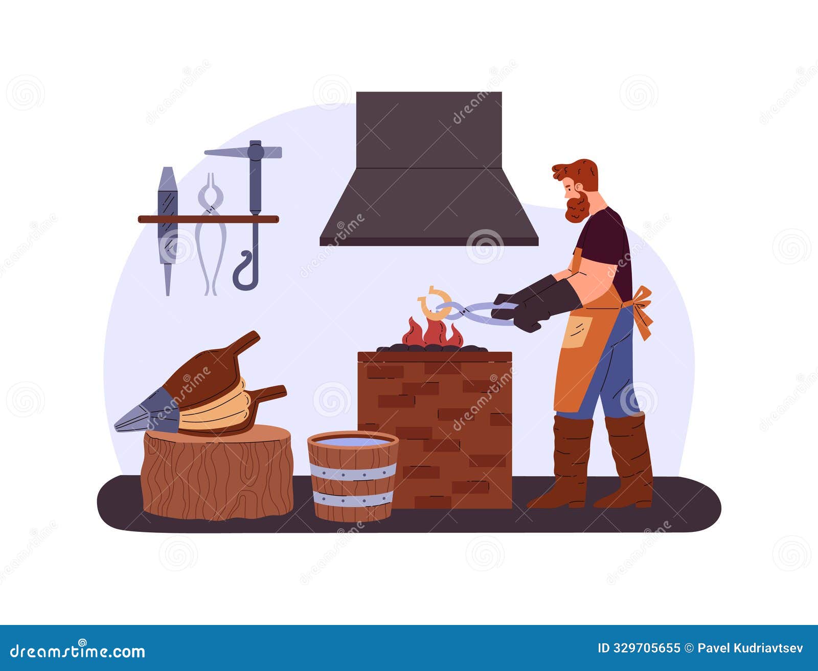 Cartoon Smithy With Fireplace And Instruments Stock Illustration ...