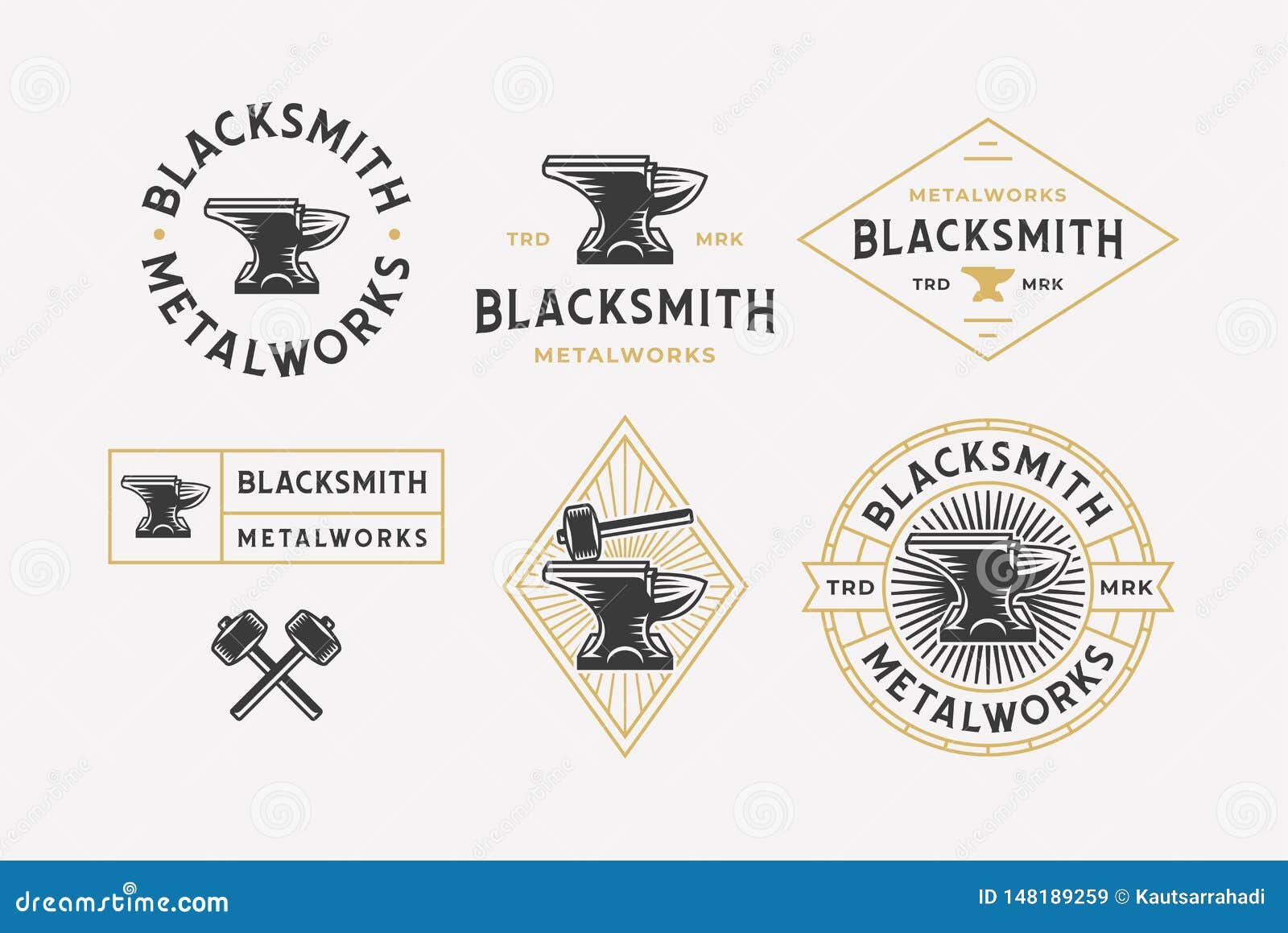 Blacksmith Logo Set White Background Stock Vector - Illustration of ...