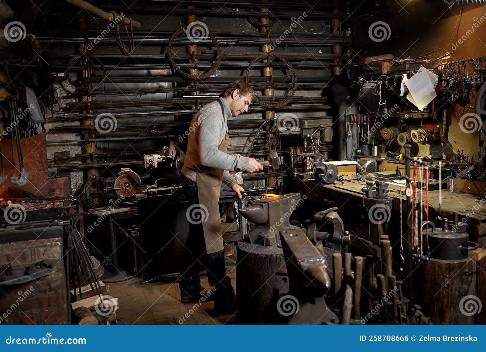 Blacksmith at Work, Hit with a Hammer by a Hot Metal on the Anvil Stock ...