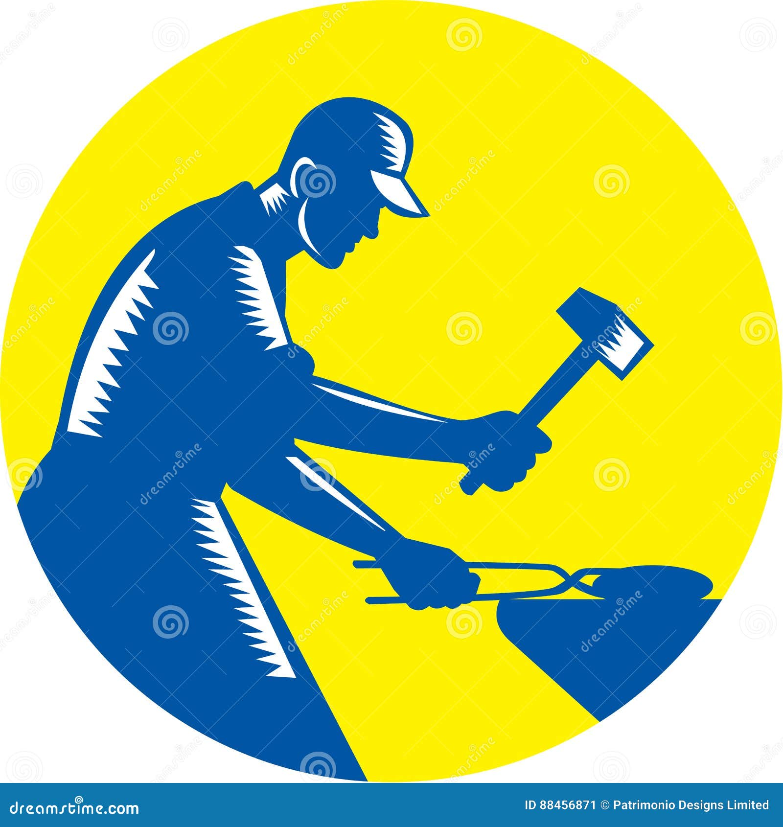 Blacksmith Worker. Character With Hammer Making Steel Sword In Foundry ...