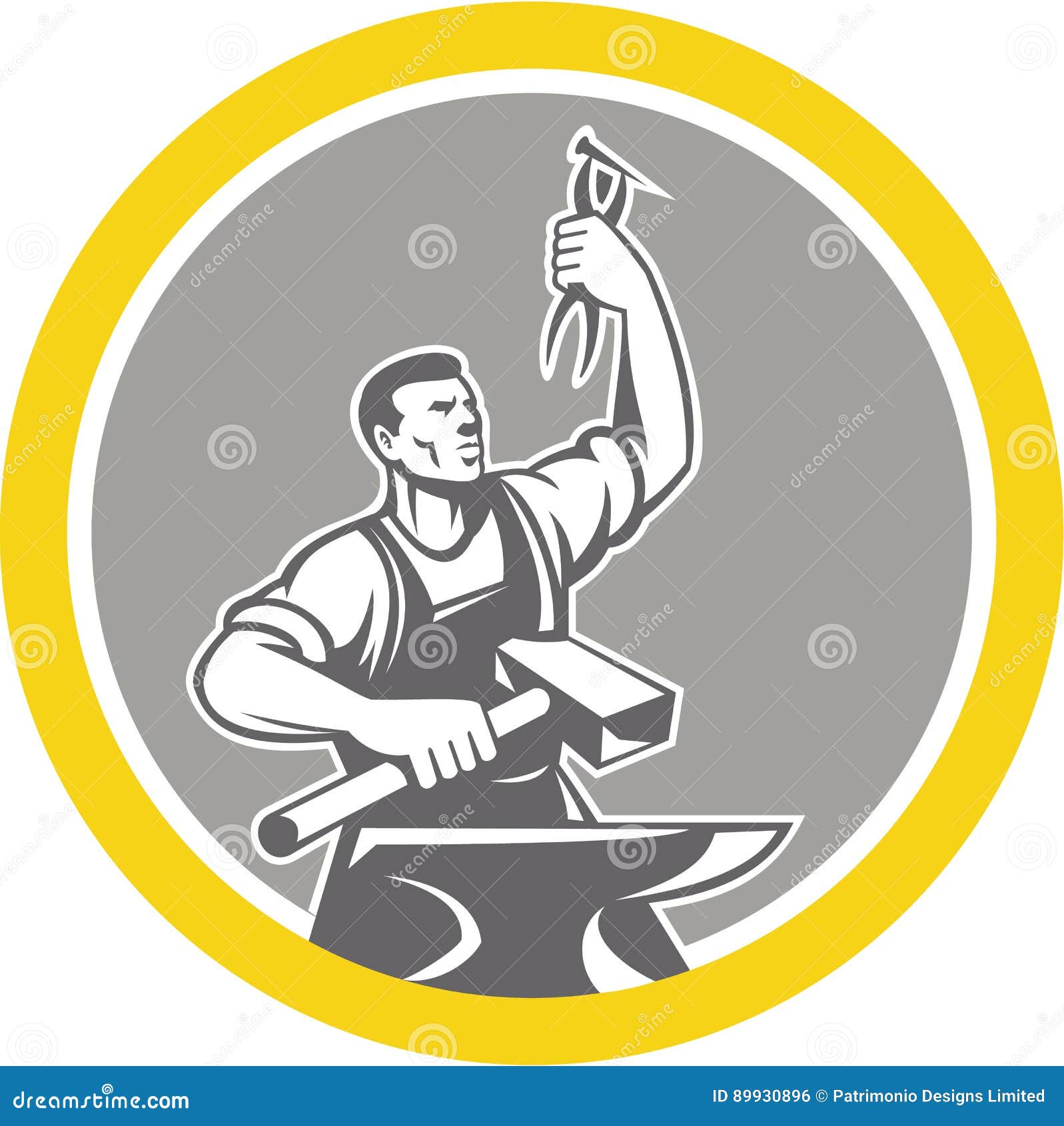 Blacksmith Worker. Character With Hammer Making Steel Sword In Foundry ...