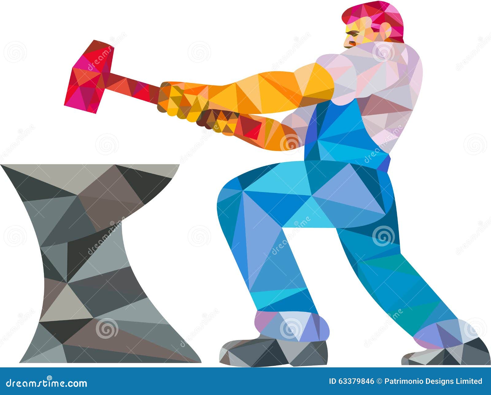 Blacksmith Worker. Character With Hammer Making Steel Sword In Foundry ...