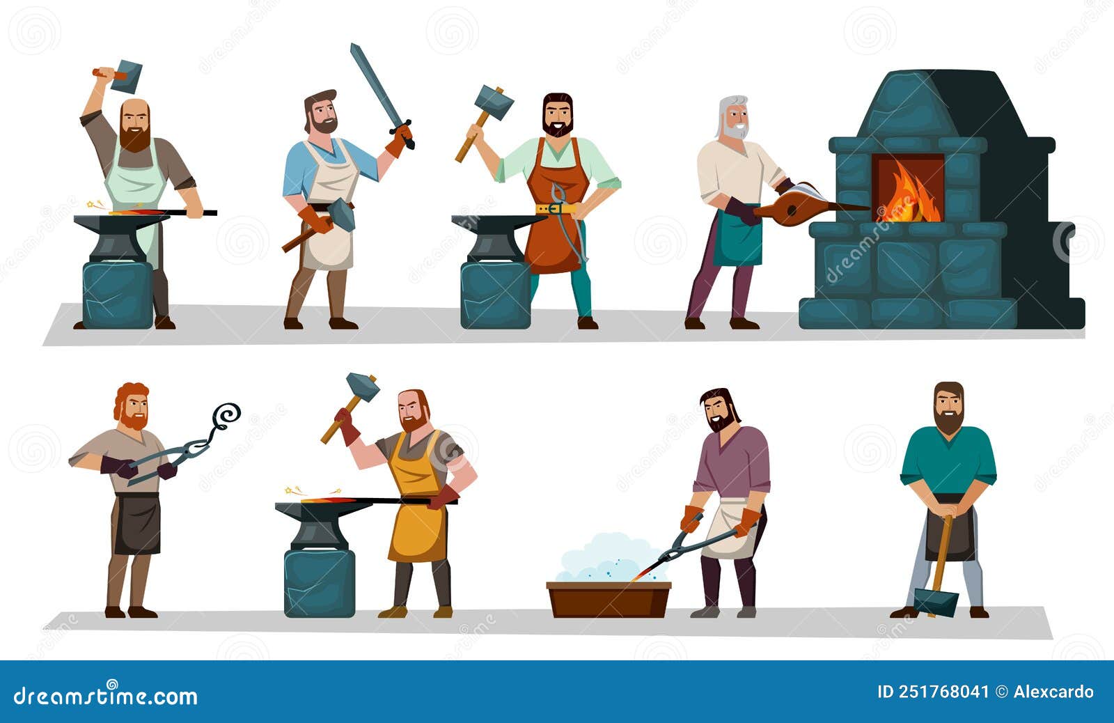 Blacksmith Workers. Craftsmanship Making Steel Tools Armor and Weapons ...