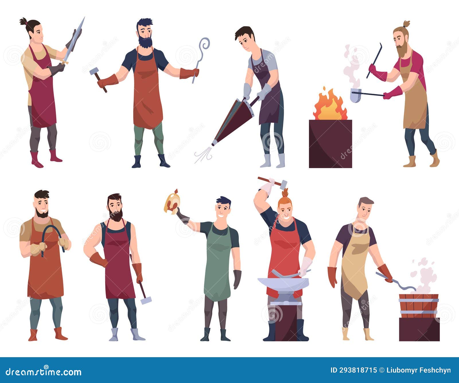 Blacksmith Workers. Craftsmanship Making Steel Tools Armor And Weapons ...