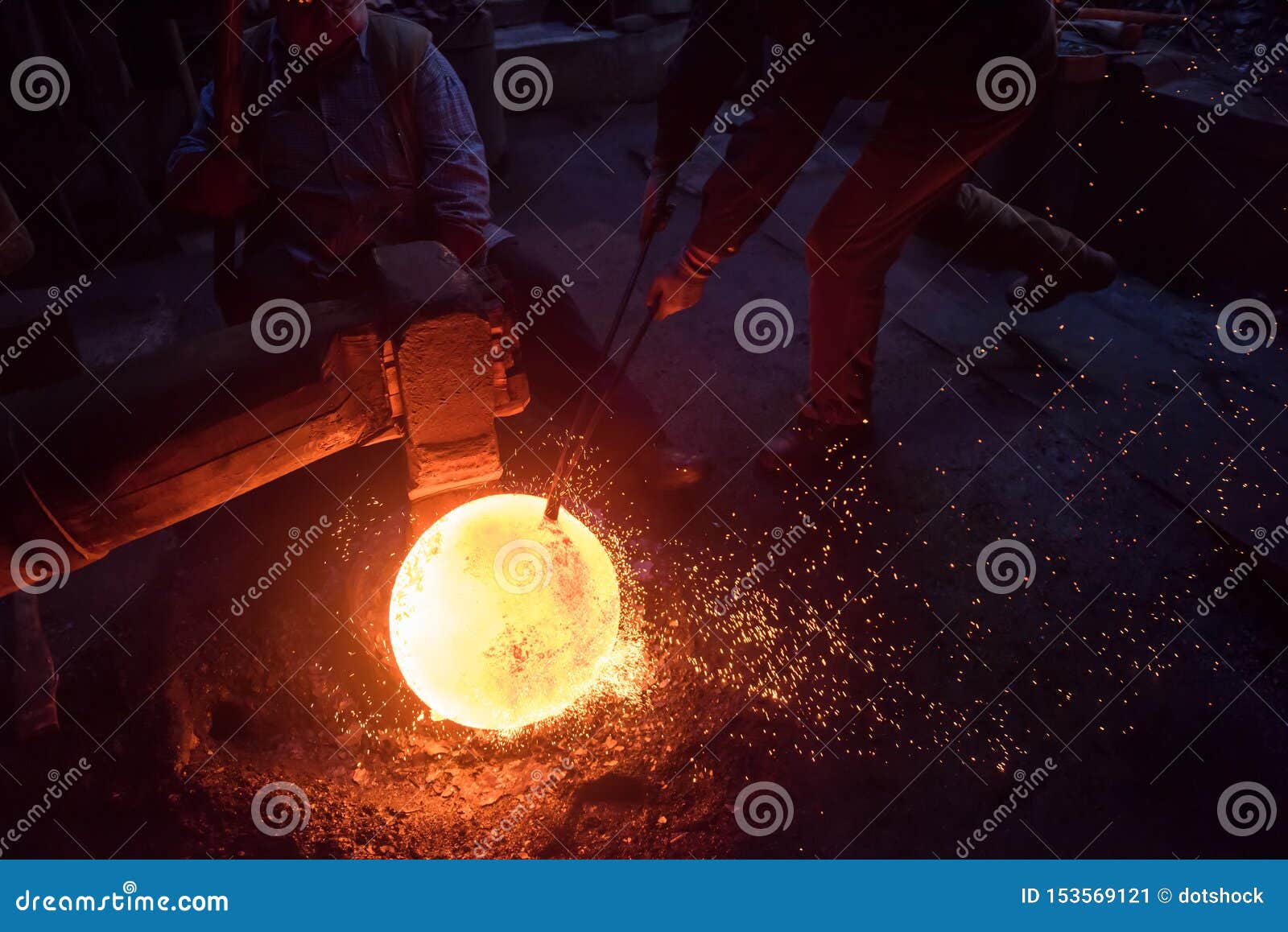 Blacksmith Workers Using Mechanical Hammer at Workshop Stock Image ...