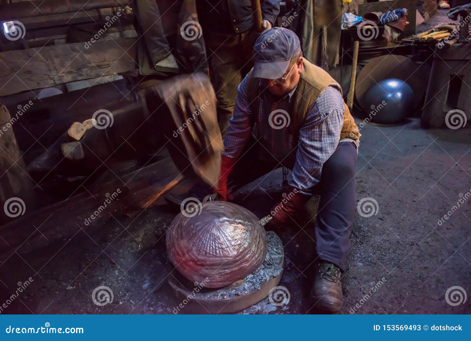 Blacksmith Workers Using Mechanical Hammer at Workshop Stock Image ...