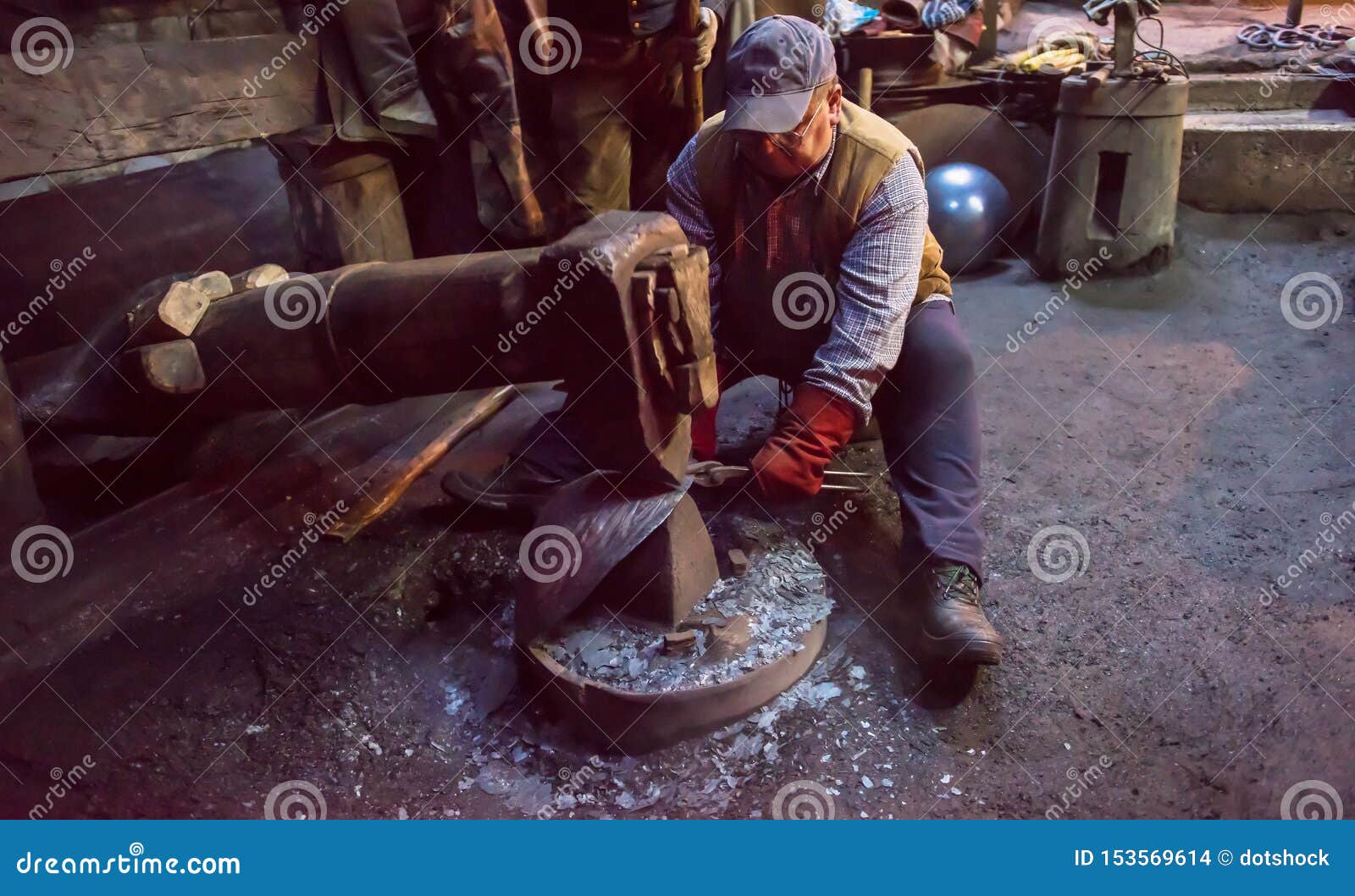 Blacksmith Workers Using Mechanical Hammer at Workshop Stock Photo ...