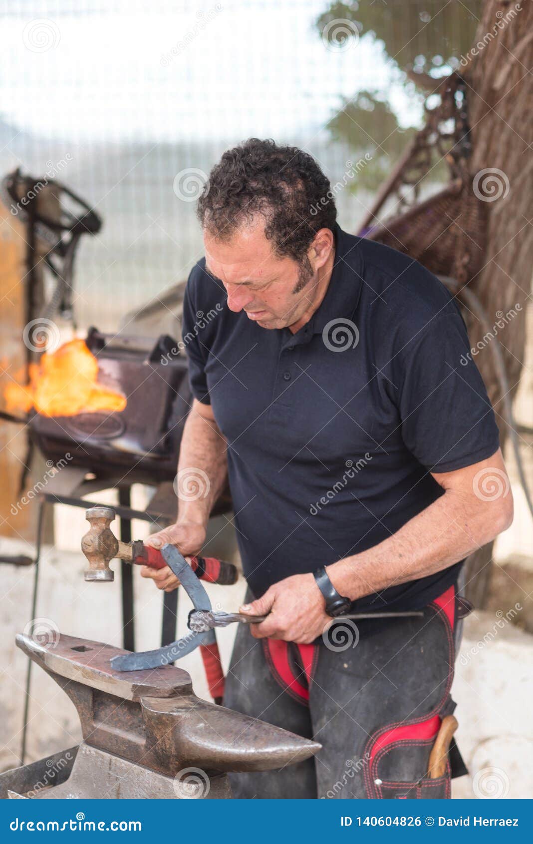 Blacksmith Working on the Anvil, Making a Horseshoe. Stock Photo ...