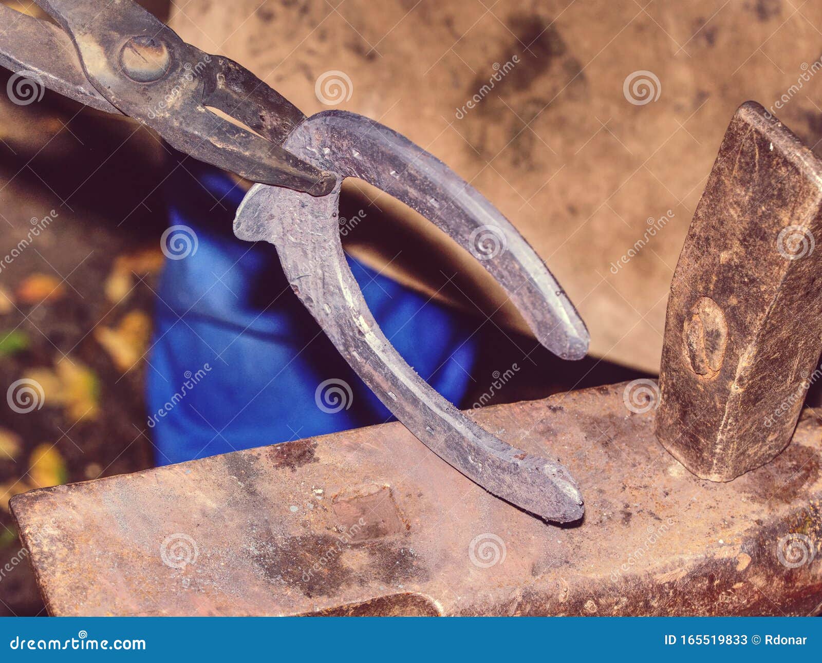 Blacksmith Working on the Anvil, Making a Horseshoe Stock Image - Image ...