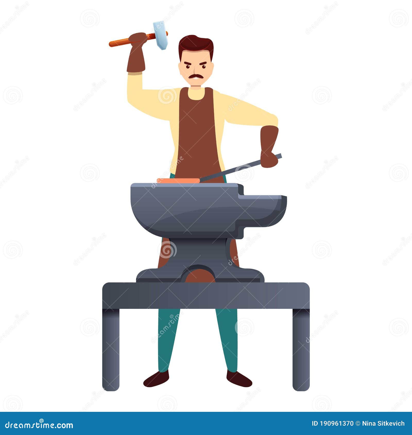Blacksmith Working Metal With Hammer On The Anvil. Cartoon Vector ...