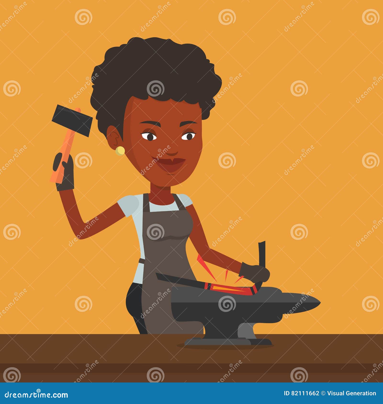 Blacksmith Working Metal with Hammer on the Anvil. Stock Vector ...