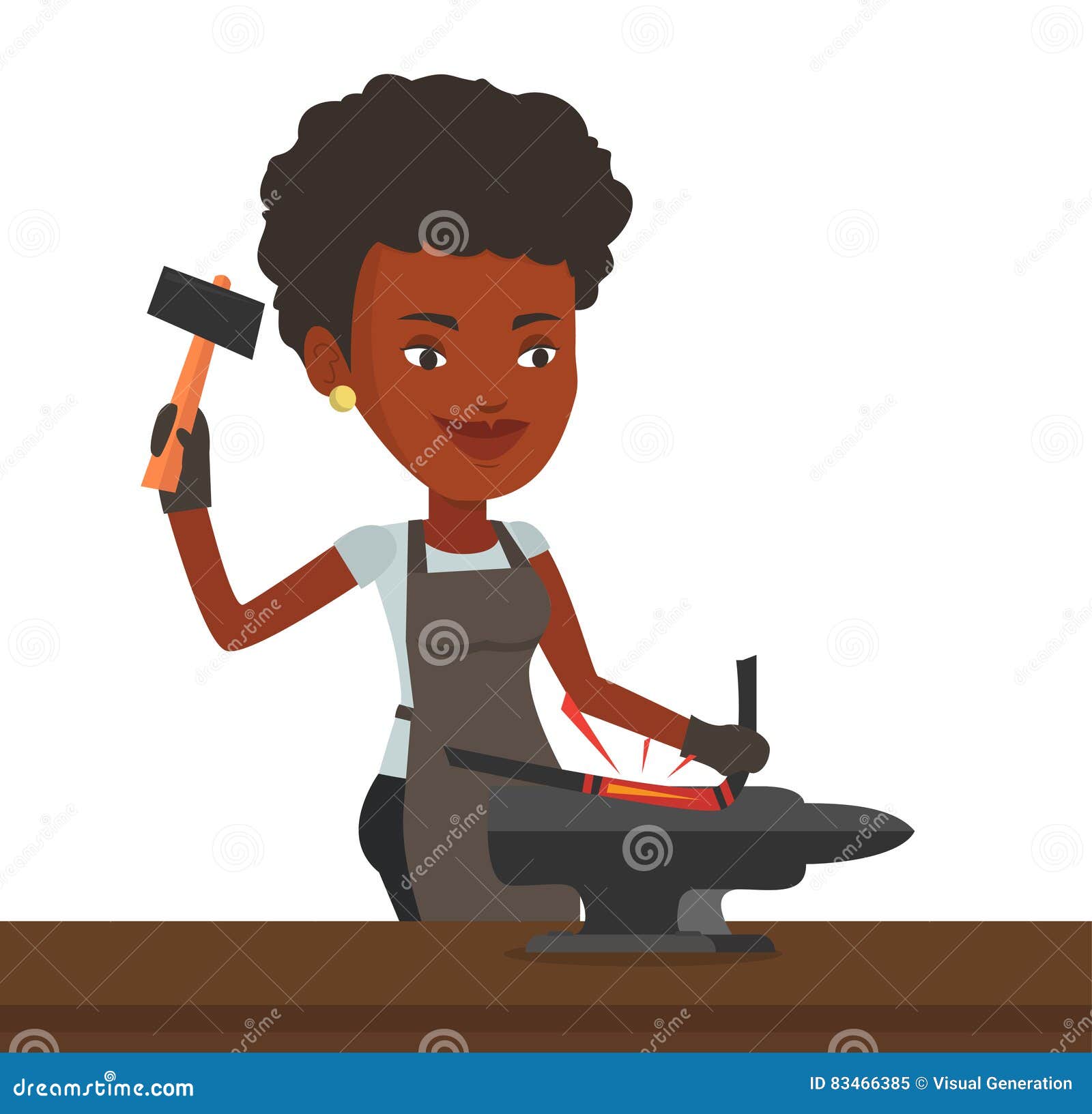 Blacksmith Working Metal With Hammer On The Anvil. Cartoon Vector ...