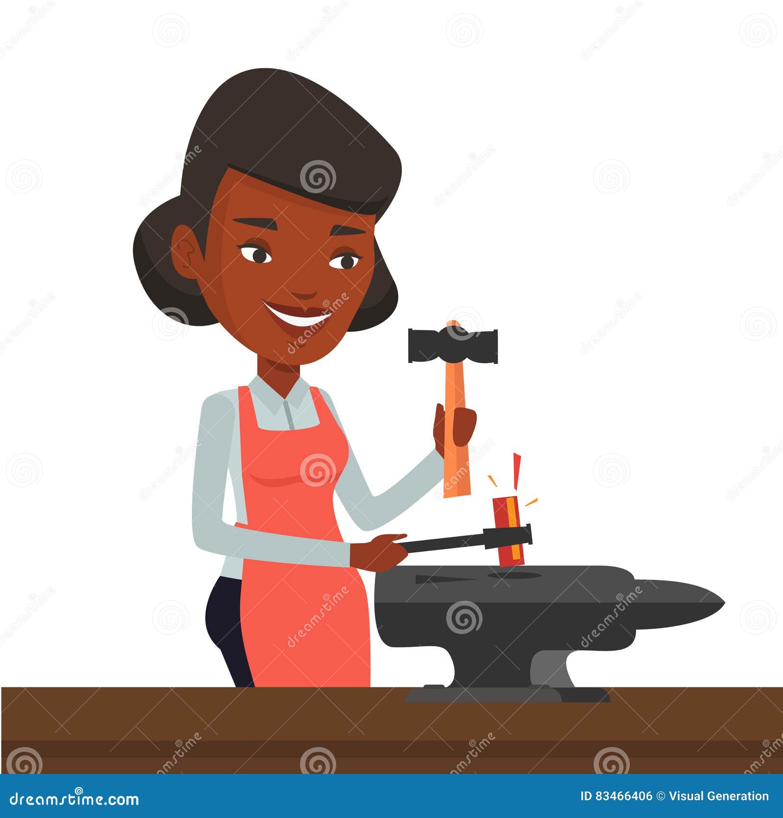 Blacksmith Working Metal With Hammer On The Anvil. Cartoon Vector ...