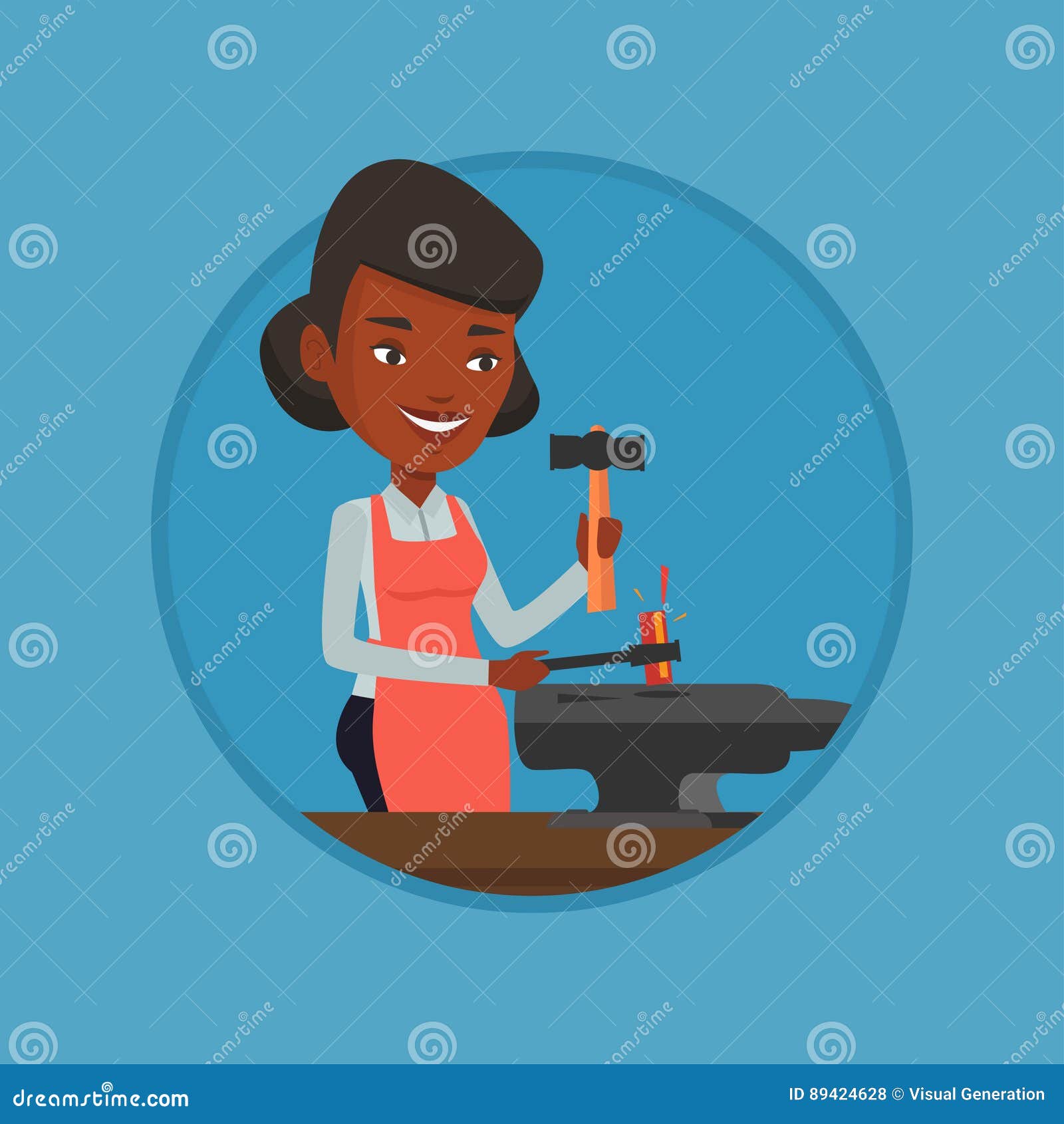 Blacksmith Working Metal with Hammer on the Anvil. Stock Vector ...