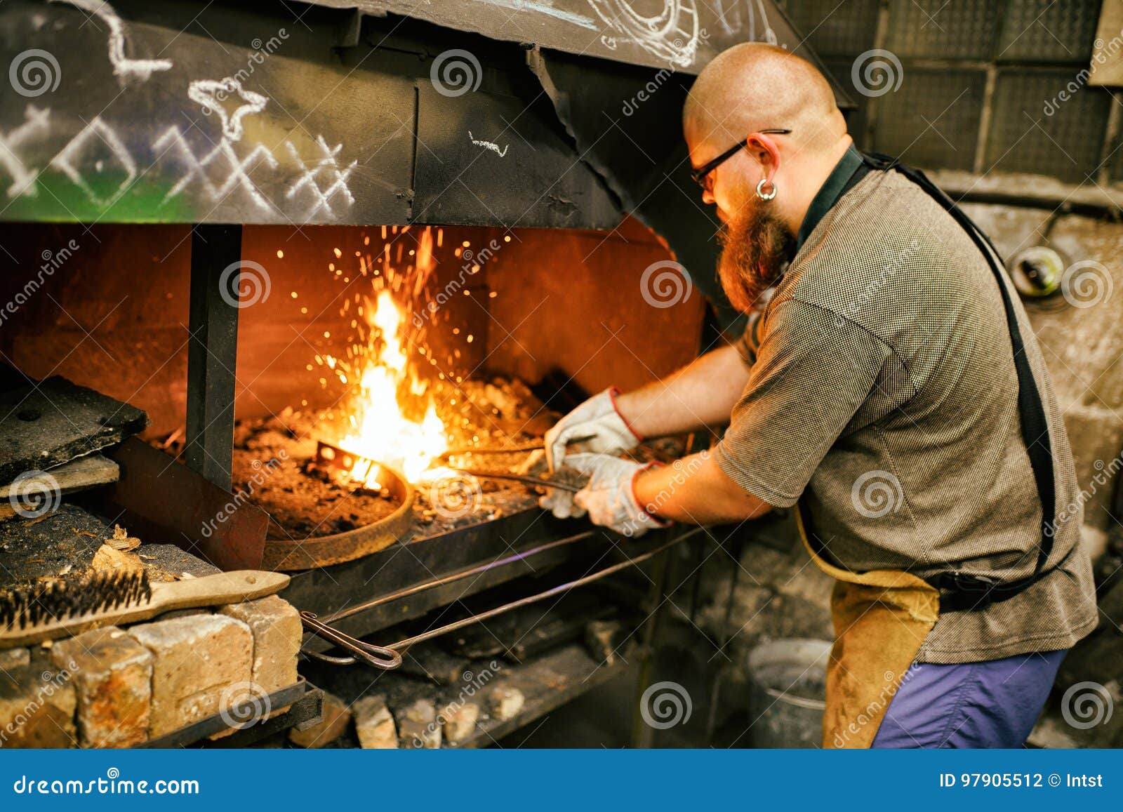 Blacksmith Working in Workshop Stock Photo - Image of handmade, heavy ...