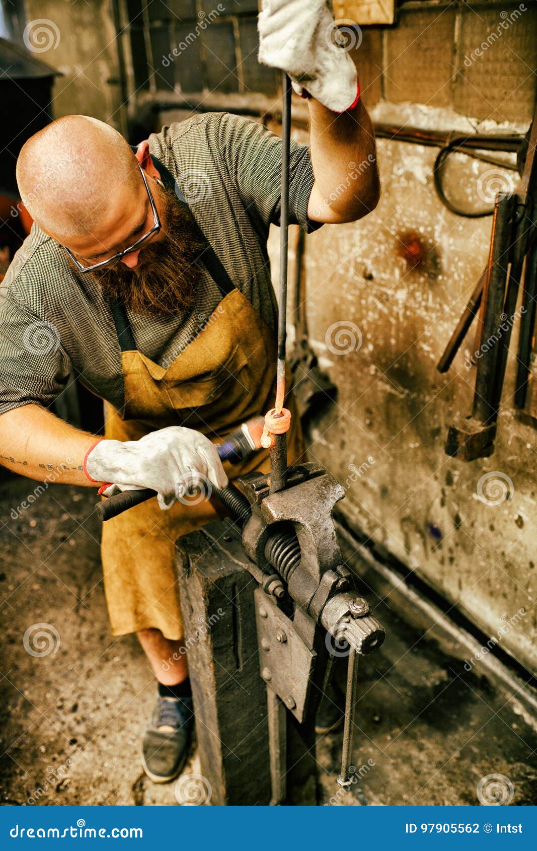 Blacksmith Working in Workshop Stock Photo - Image of blacksmith ...