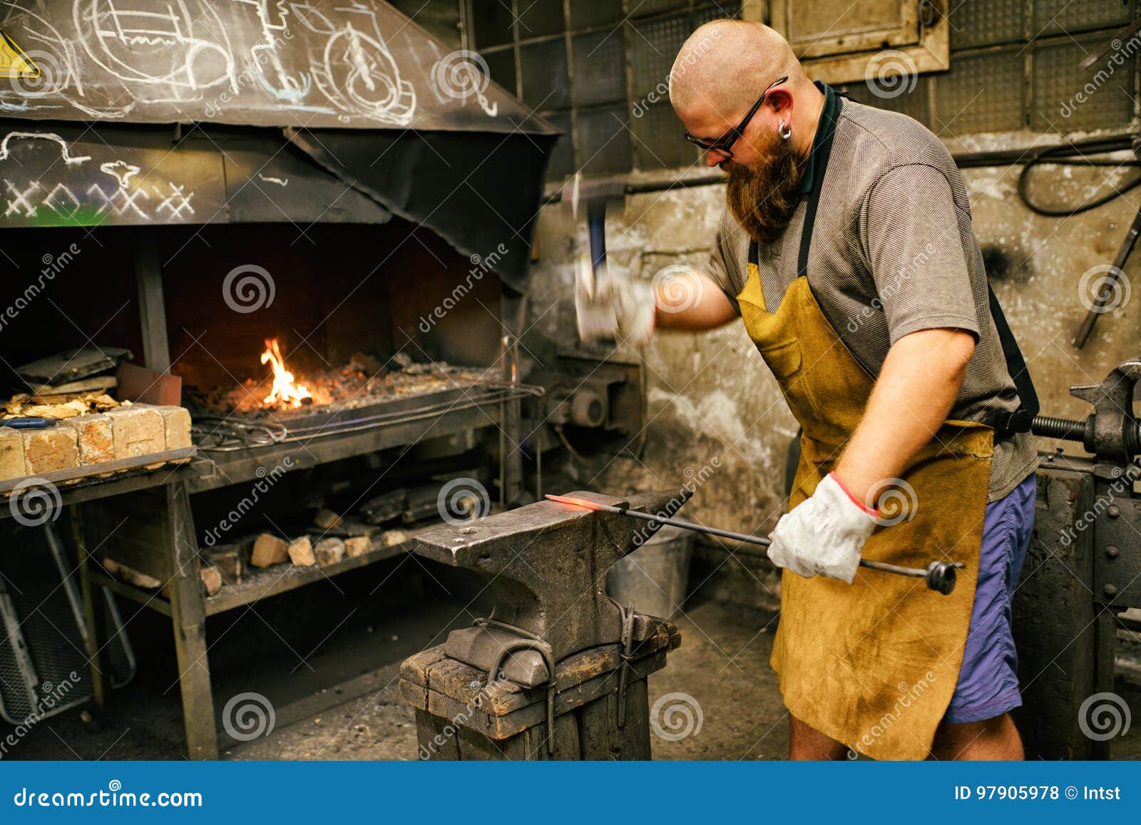 Blacksmith Working in Workshop Stock Photo - Image of ironwork, design ...