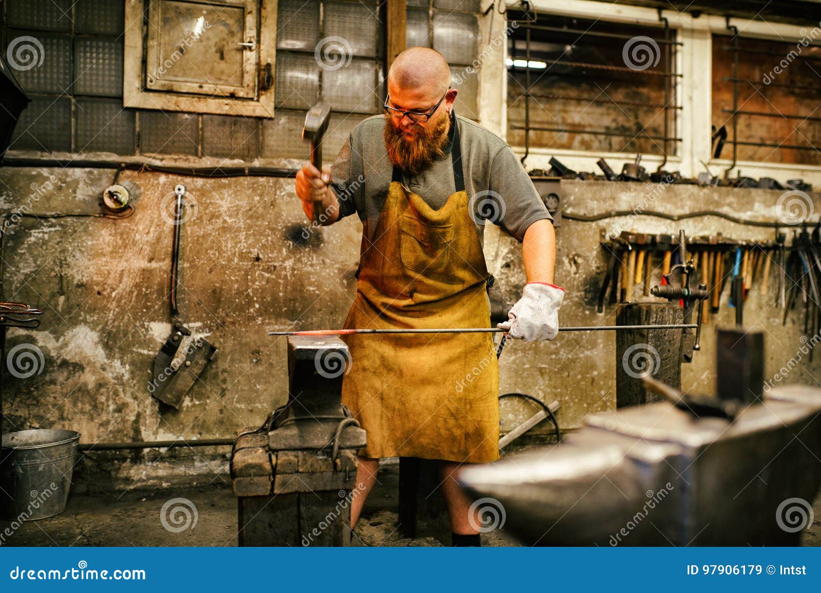 Blacksmith Working in Workshop Stock Image - Image of design, melting ...