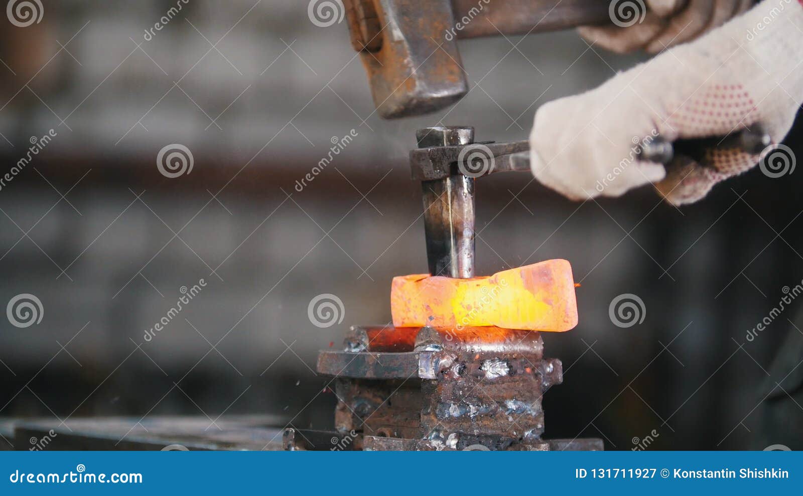 Blacksmith Workroom. Making a Detail Using a Hammer and a Chisel Stock ...