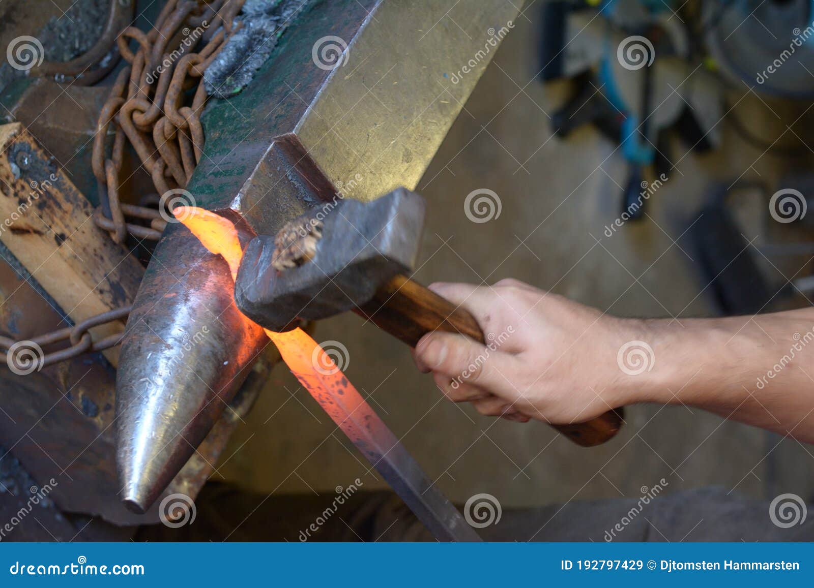 Blacksmith in His Home Workshop Making Tools Stock Image - Image of ...