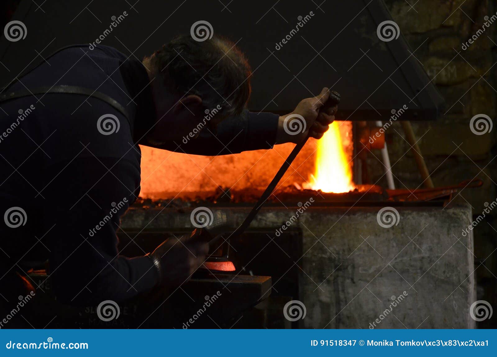 The Blacksmith Works at Night Stock Image - Image of blacksmith, anvil ...