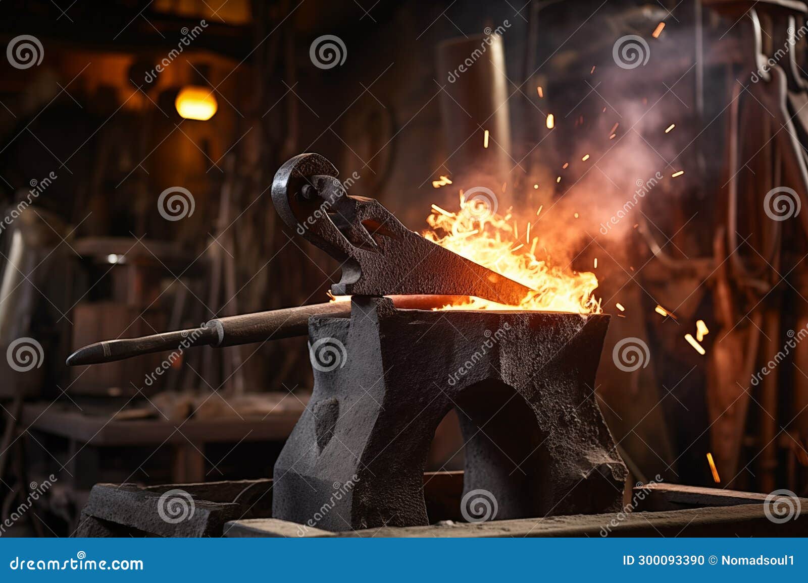 Blacksmith Workshop with Anvil, Fire and Flash Sparkles. Generative AI ...