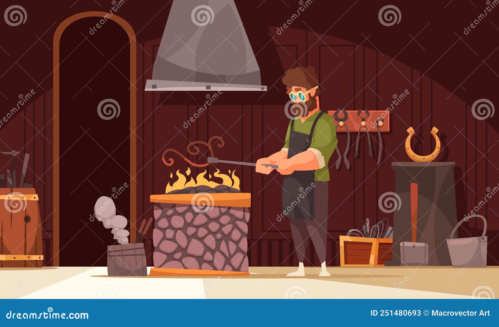 Blacksmith Workshop Cartoon Composition Stock Vector - Illustration of ...