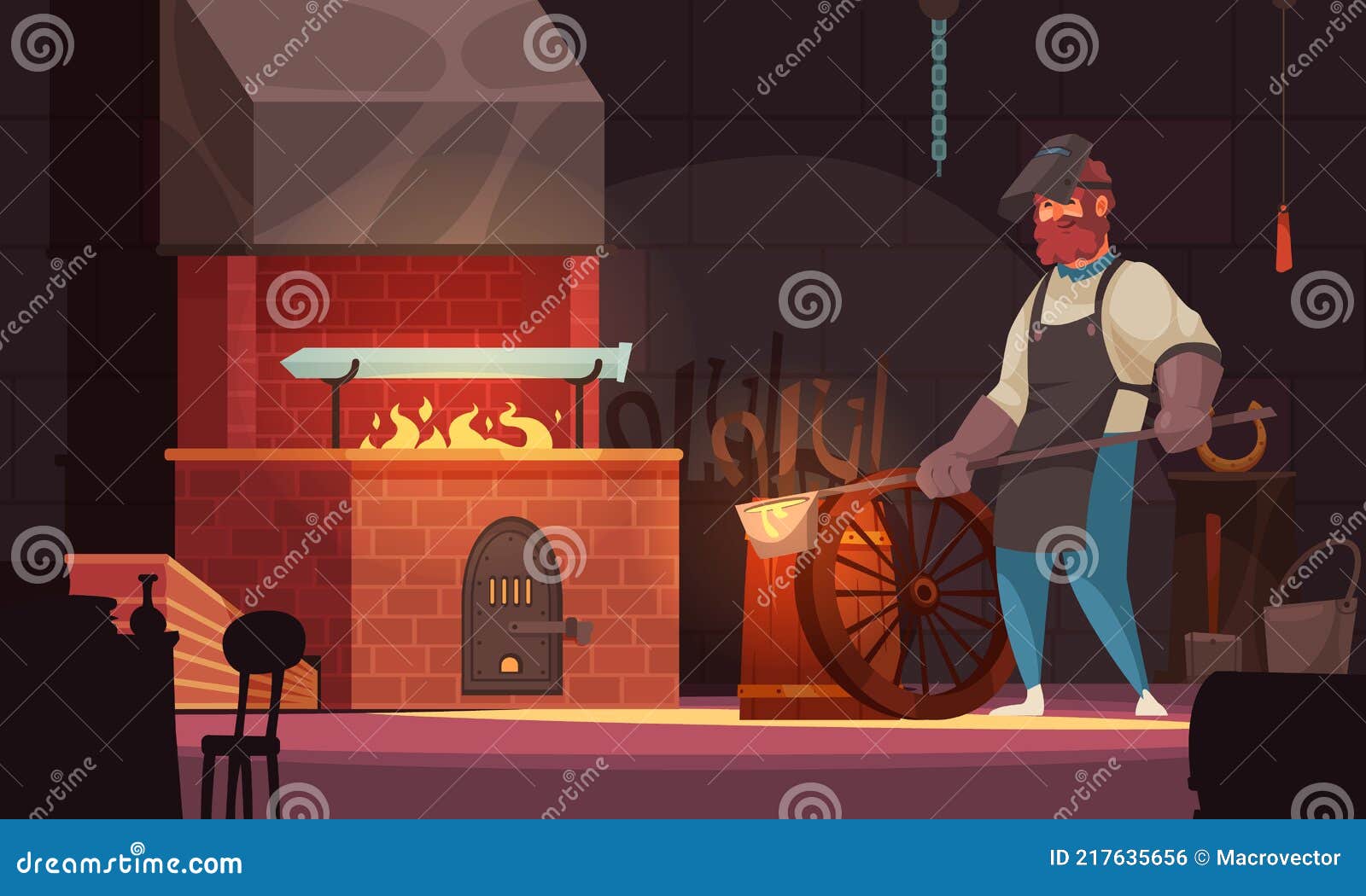 Blacksmith Workshop Cartoon Composition Stock Vector - Illustration of ...