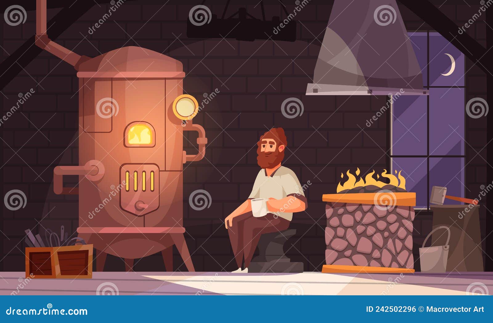 Blacksmith Workshop Night Composition Stock Vector - Illustration of ...