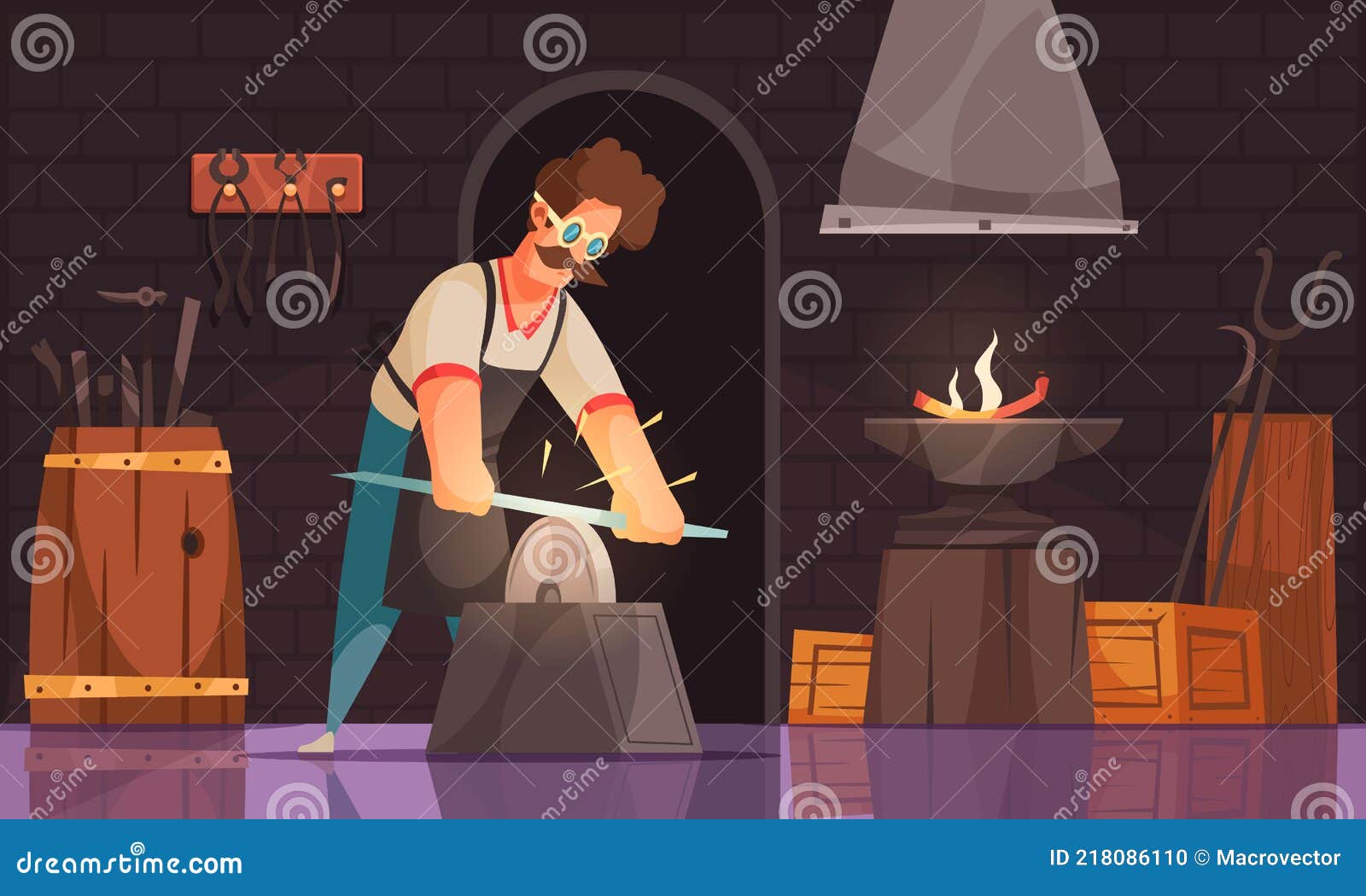 Blacksmith Workshop Cartoon Composition Stock Vector - Illustration of ...