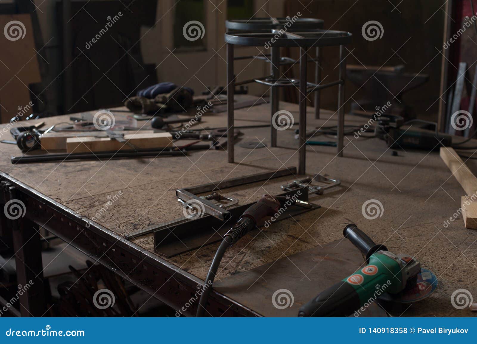 Blacksmith Table with Manifactured Metal Chairs Stock Photo - Image of ...