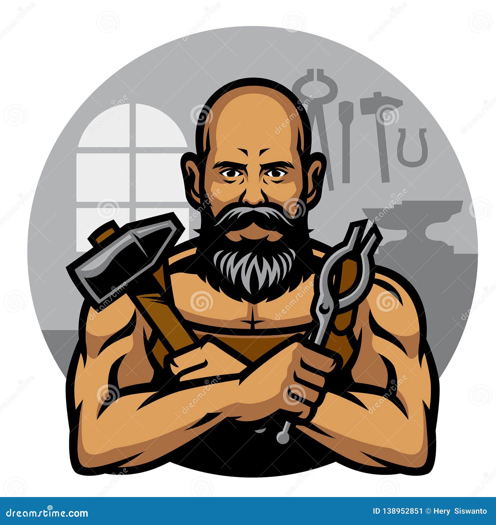 Blacksmith in the workshop stock vector. Illustration of icon - 138952851