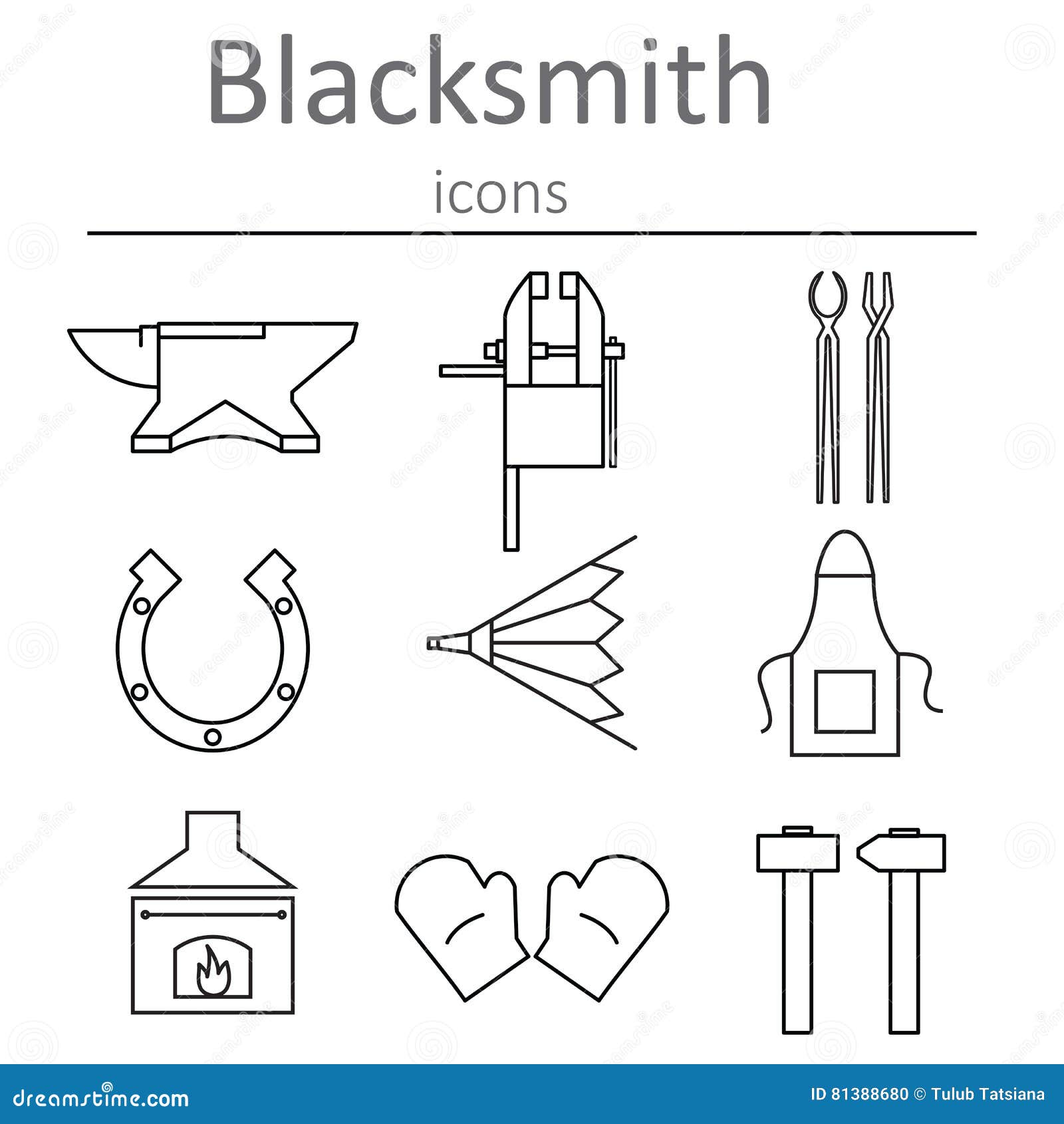 Blacksmithing Craft. Blacksmith Tools Icons Stock Vector - Illustration of melting, bending ...
