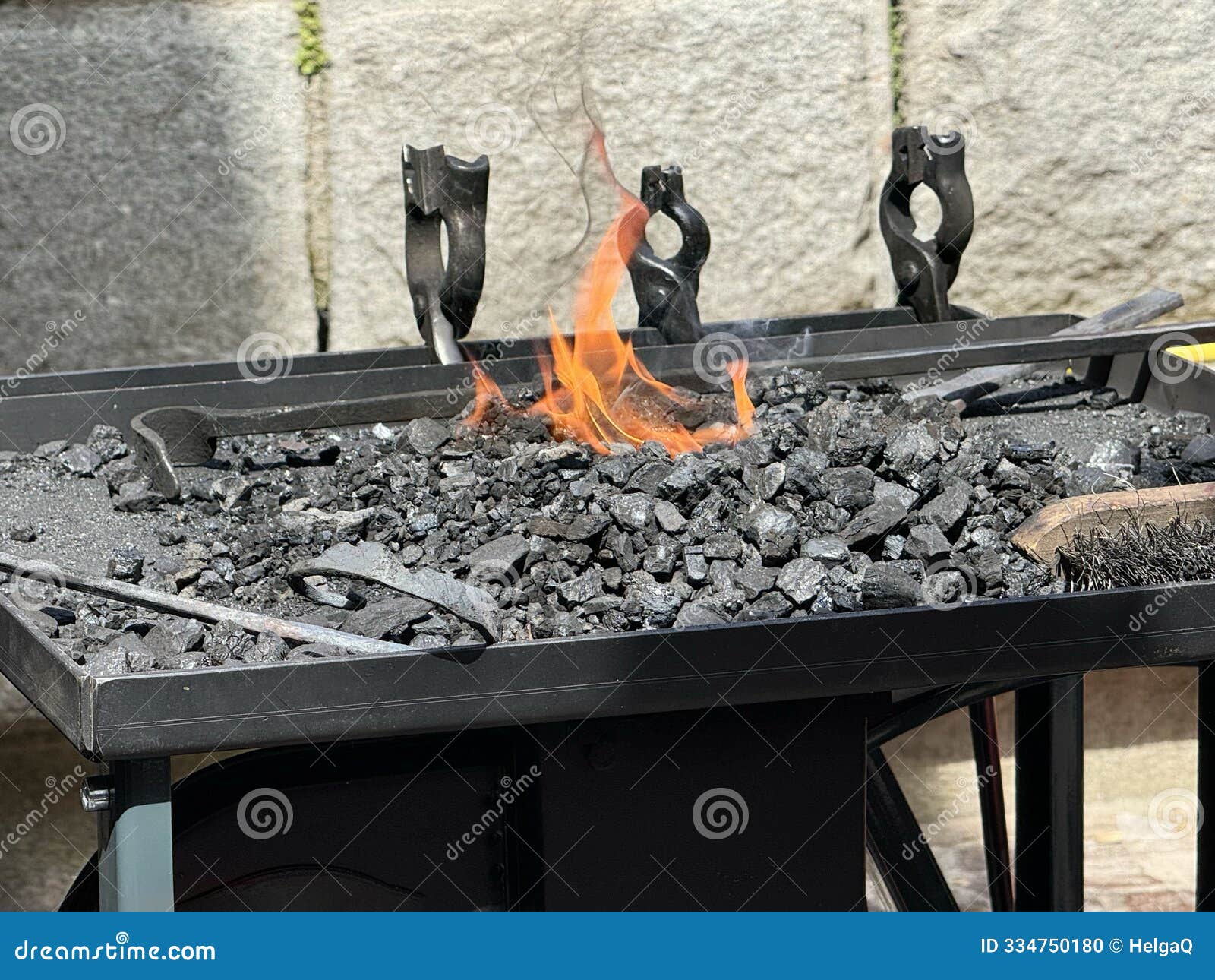 Blacksmithing Forge with Burning Coal, Blacksmith Tools, Traditional ...