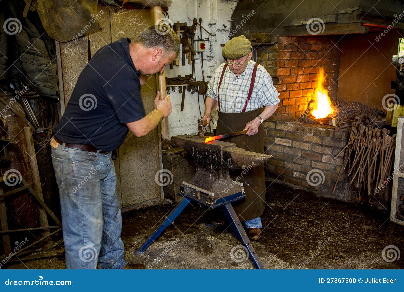 Blacksmiths with Elderly Father Stock Photo - Image of natural, forging ...