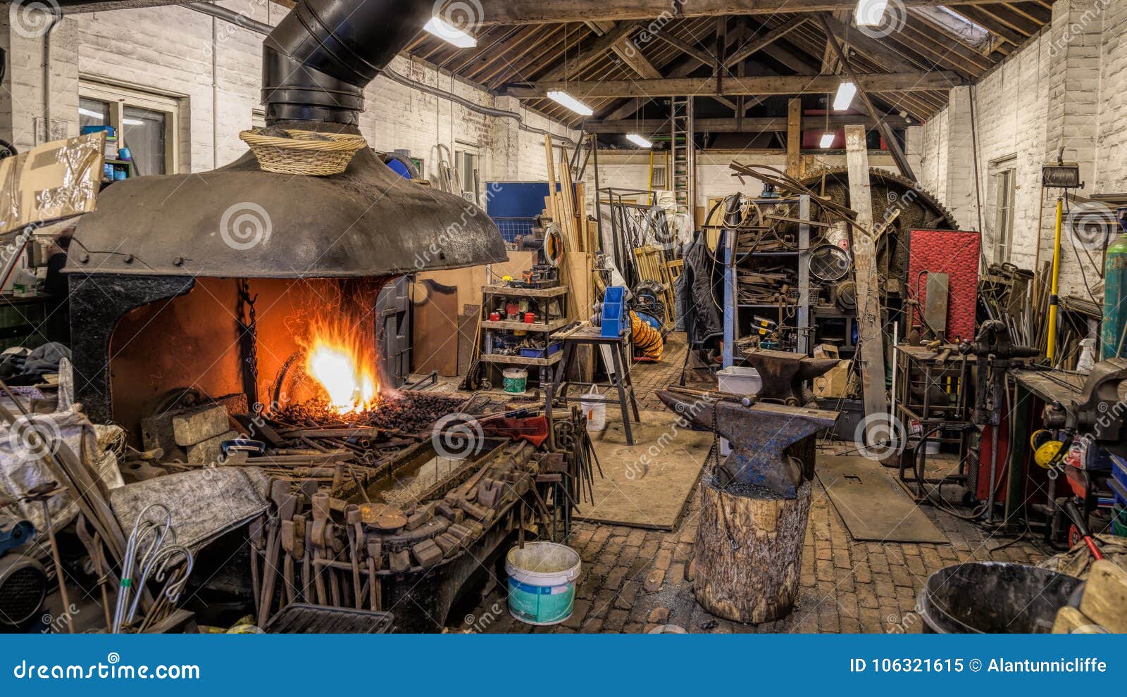 Blacksmiths Workshop with Furnace and Flames Stock Image - Image of ...