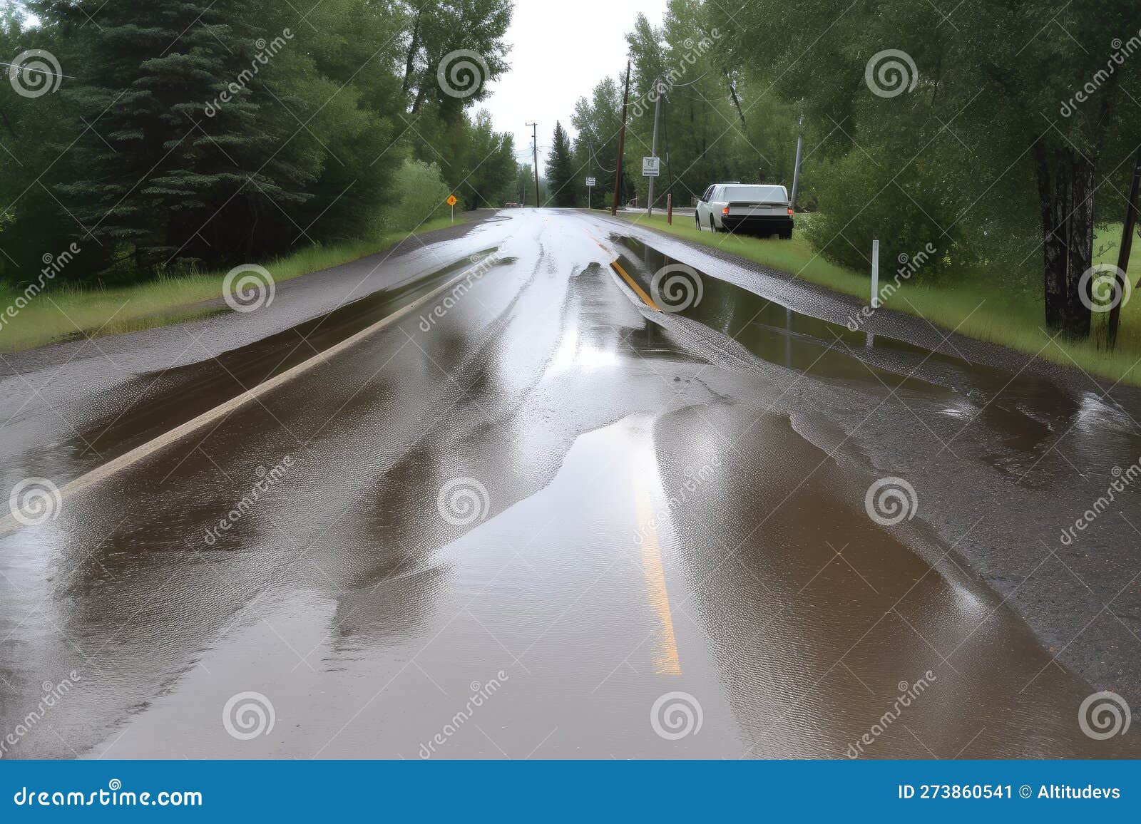 Blacktop Road, with Water Running Down the Surface in Sheets Stock ...
