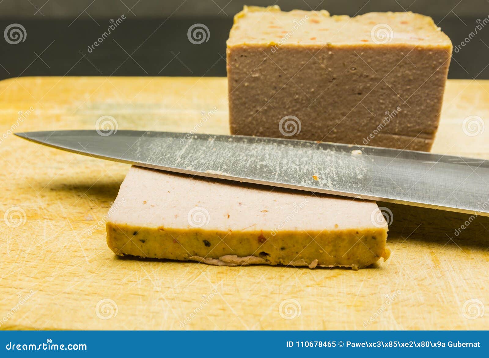 The Blade of a Knife after Cutting a Slice of Pate. Stock Image - Image ...