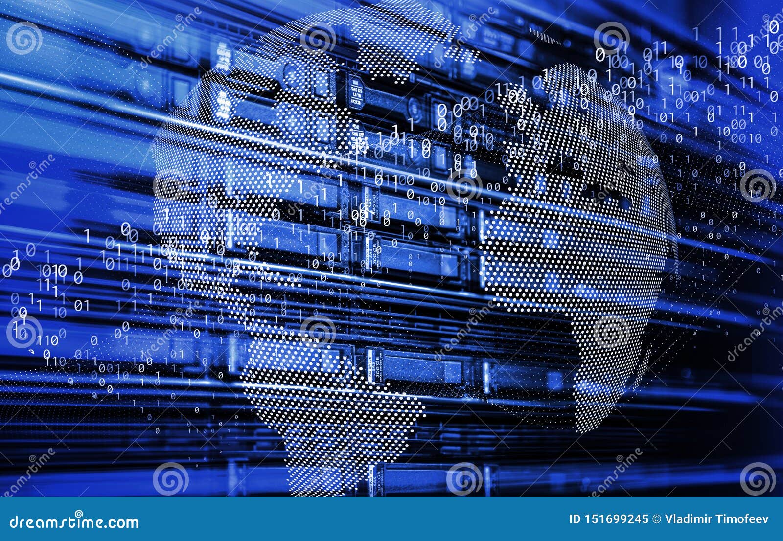 Blade Server in Rack Cluster Hard Drives Storage Tapes in Internet Data ...