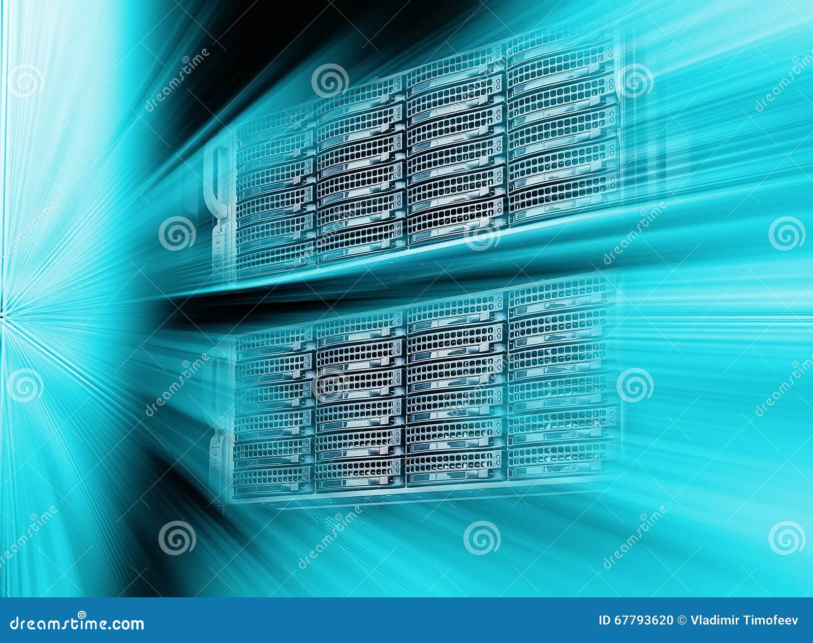 Blade Server Server Equipment Rack Data Center Closeup and Blur Blue ...