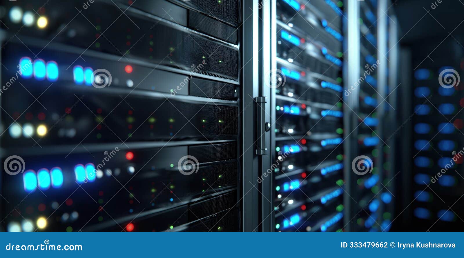 Blade Servers in Datacenter Room with Ethernet Cables Connected To ...