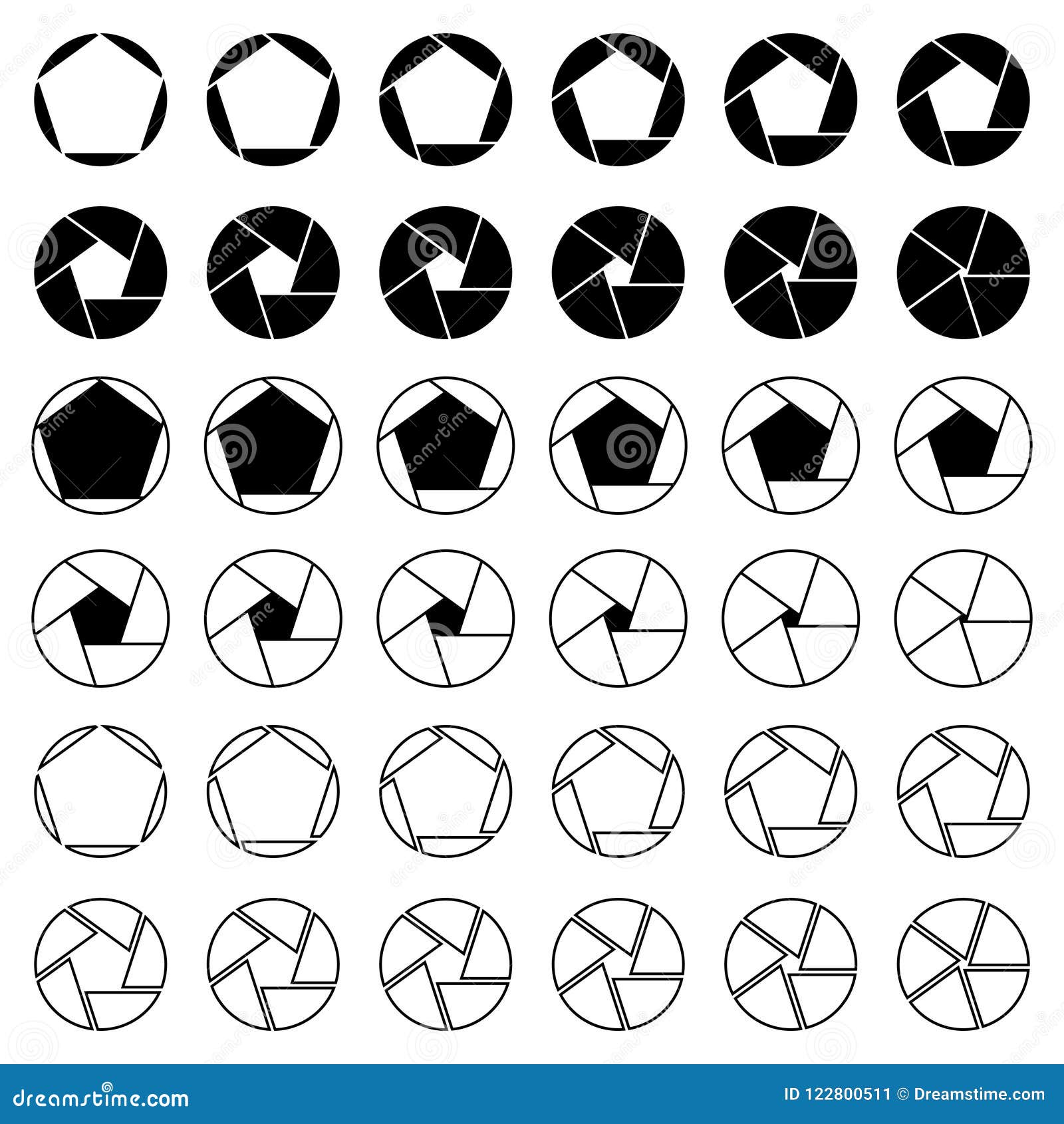 5 Blades Camera Aperture Shutter Icons Stock Vector - Illustration of ...