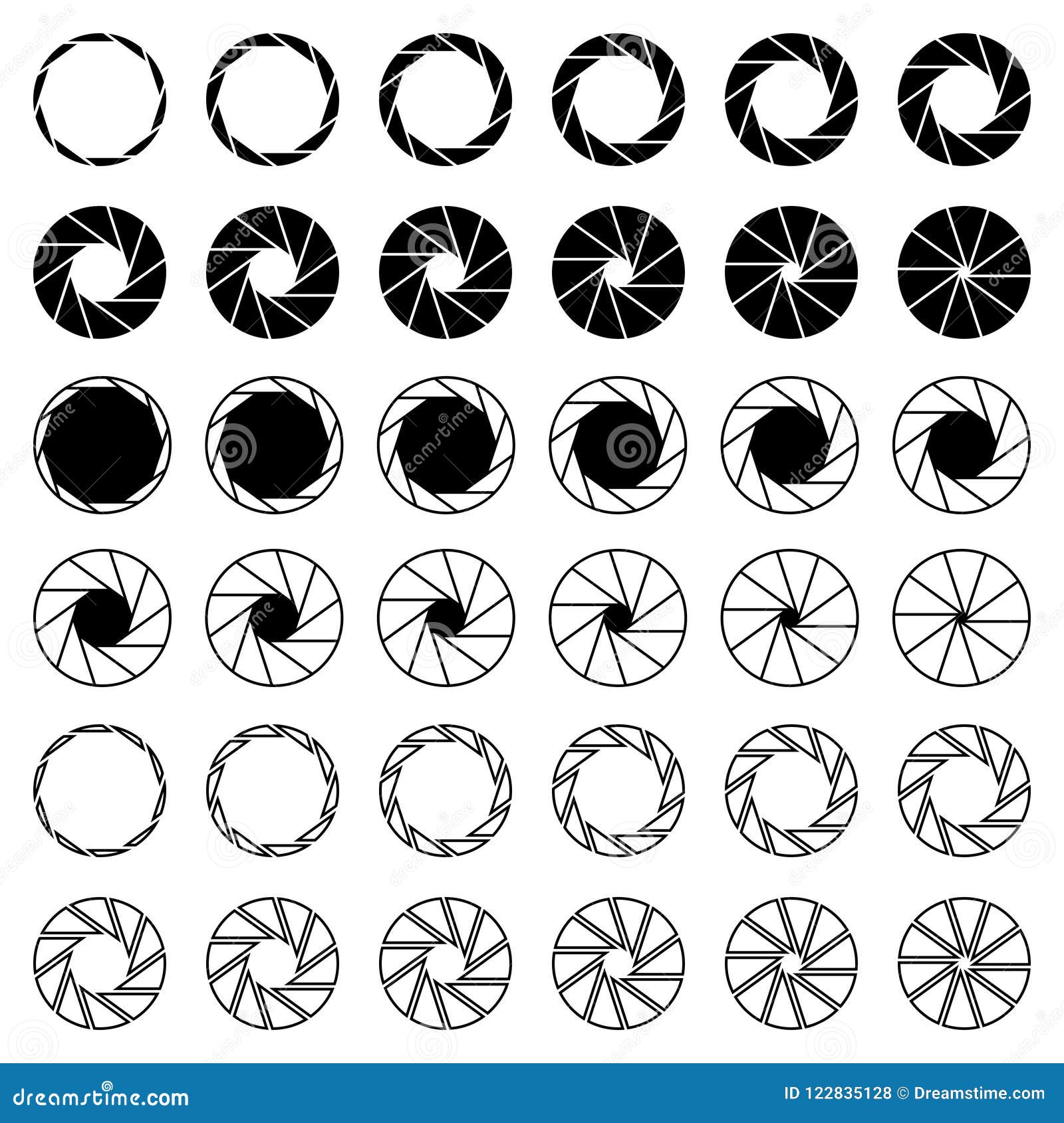 10 Blades Camera Aperture Shutter Icons Stock Vector - Illustration of ...