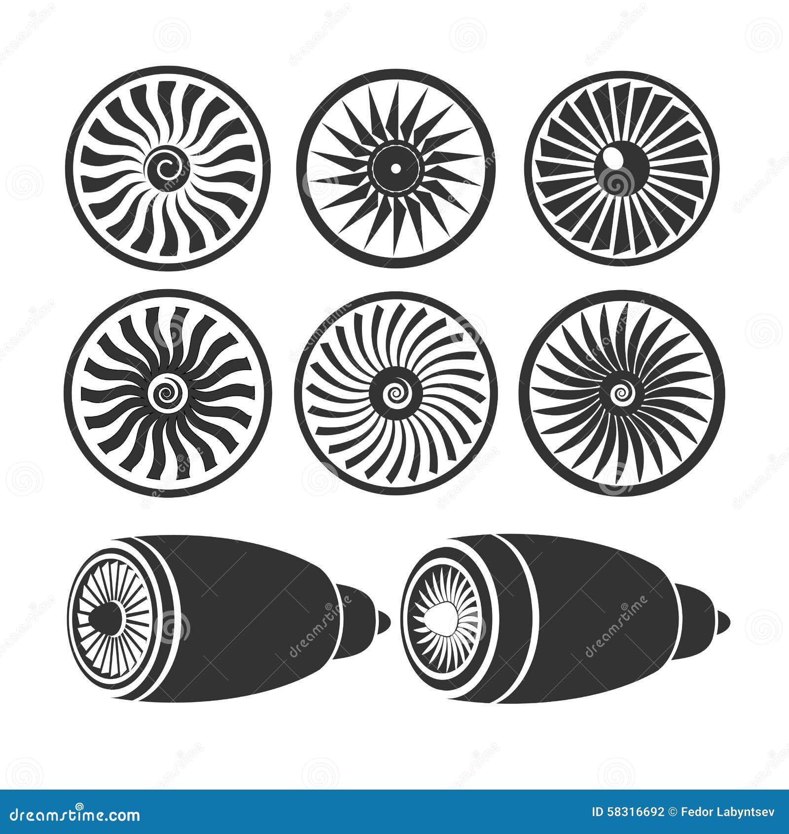 Blades of Turbines of the Engine, Airplane Engine Silhouettes Mo Stock ...