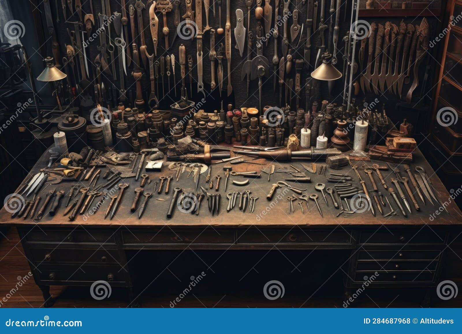 Bladesmiths Tools Neatly Organized on a Table Stock Illustration ...