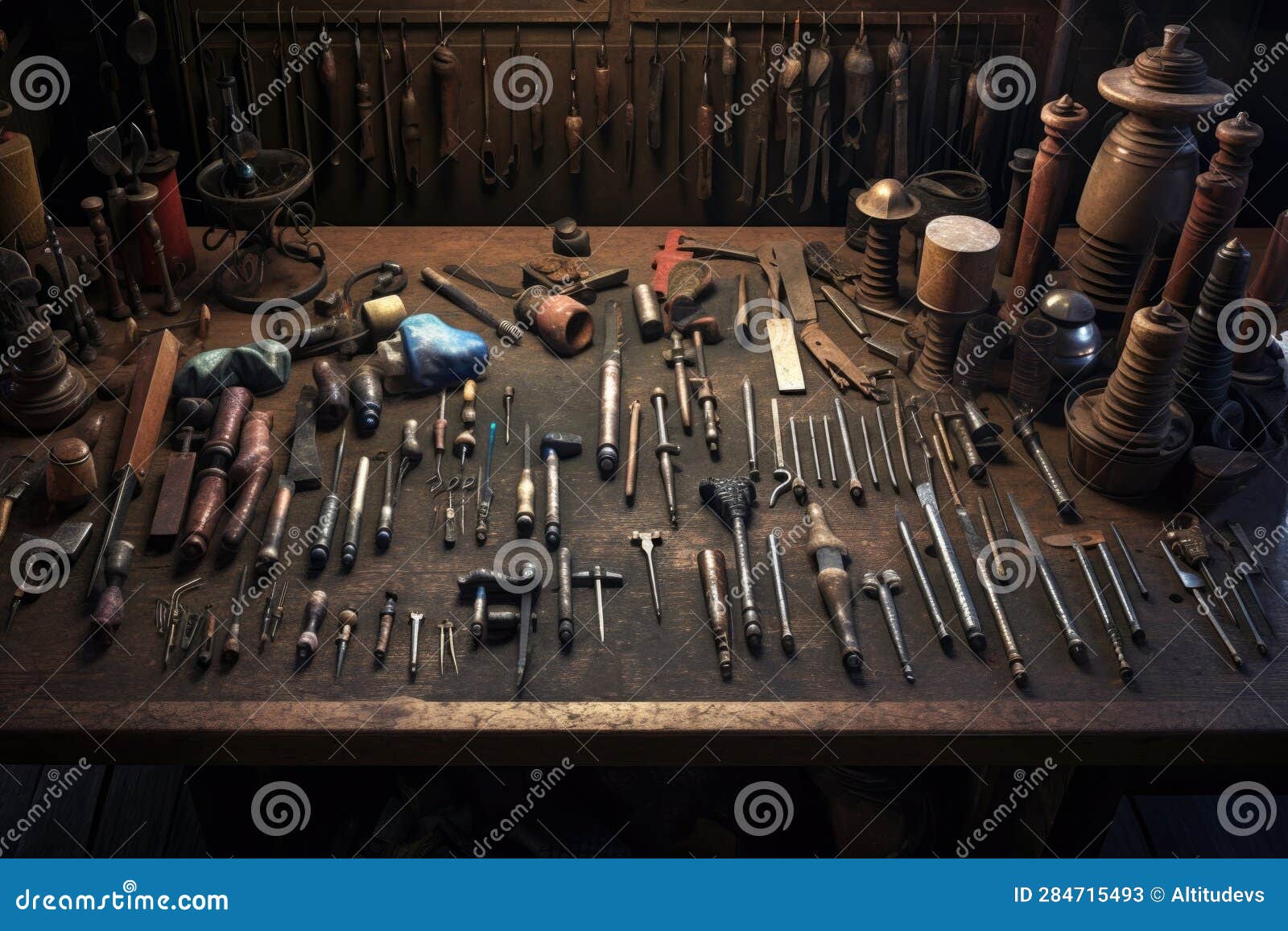 Bladesmiths Tools Neatly Organized on a Table Stock Image - Image of ...
