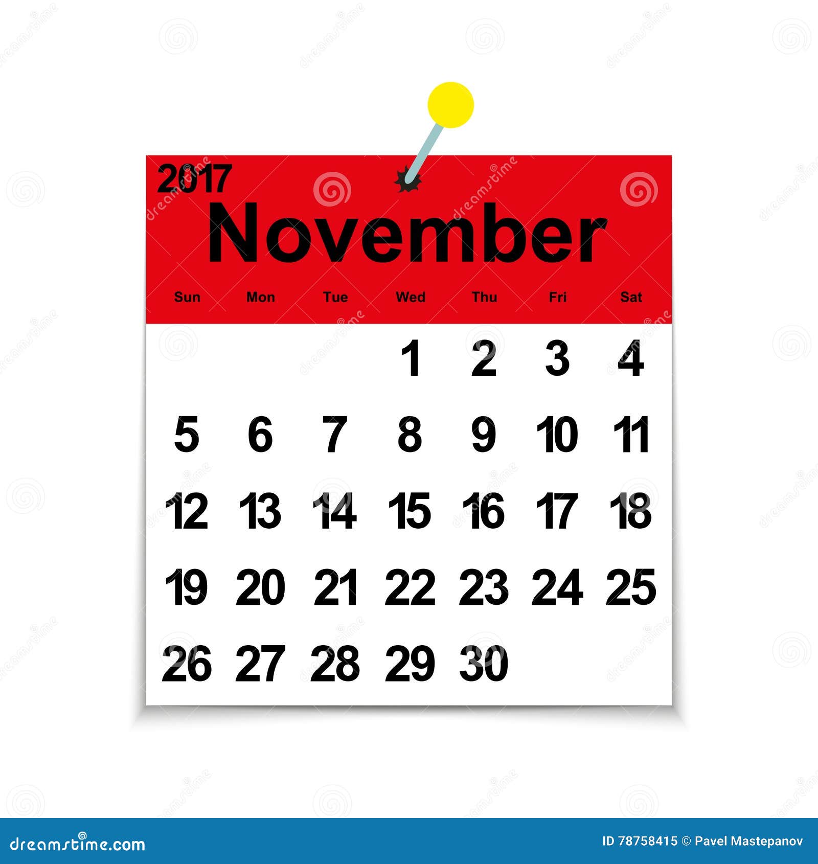 Bladkalender 2017 Met De Maand Van November Vector Illustratie ...
