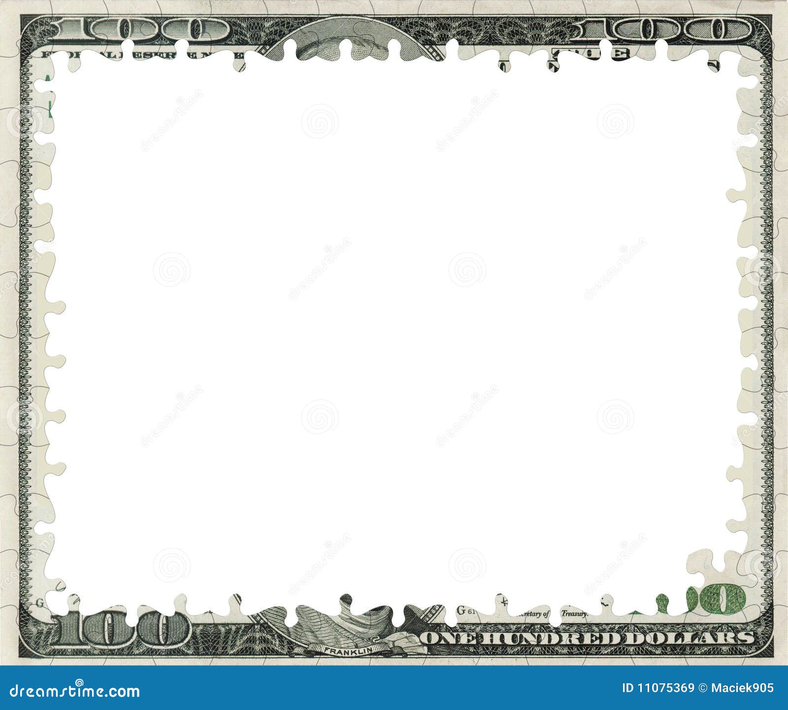 Blank 100 Dollars Bank Note Puzzle Frame Stock Illustration ...